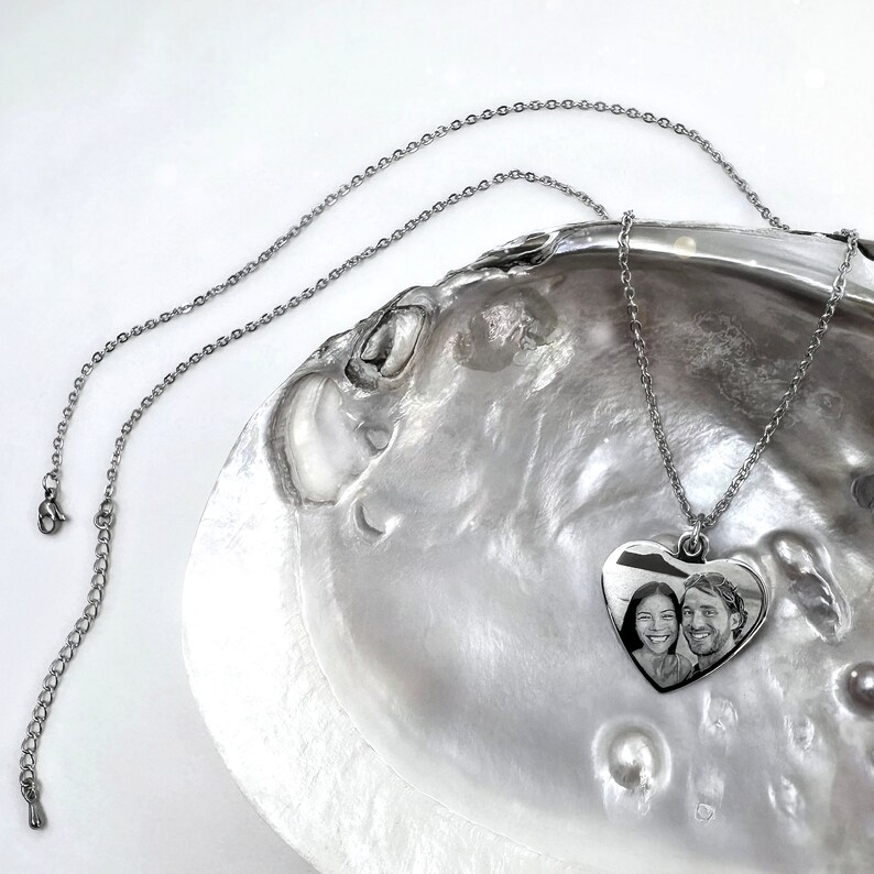 Engraved Heart Necklace, Personalized Memorial Jewelry With Photo ...