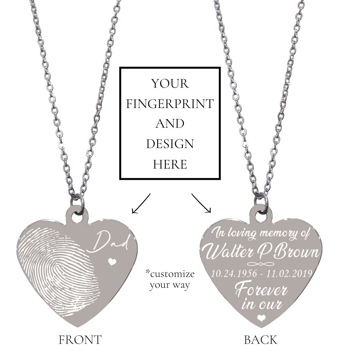 Actual Fingerprint Necklace Engraved Fingerprint Jewelry - Etsy