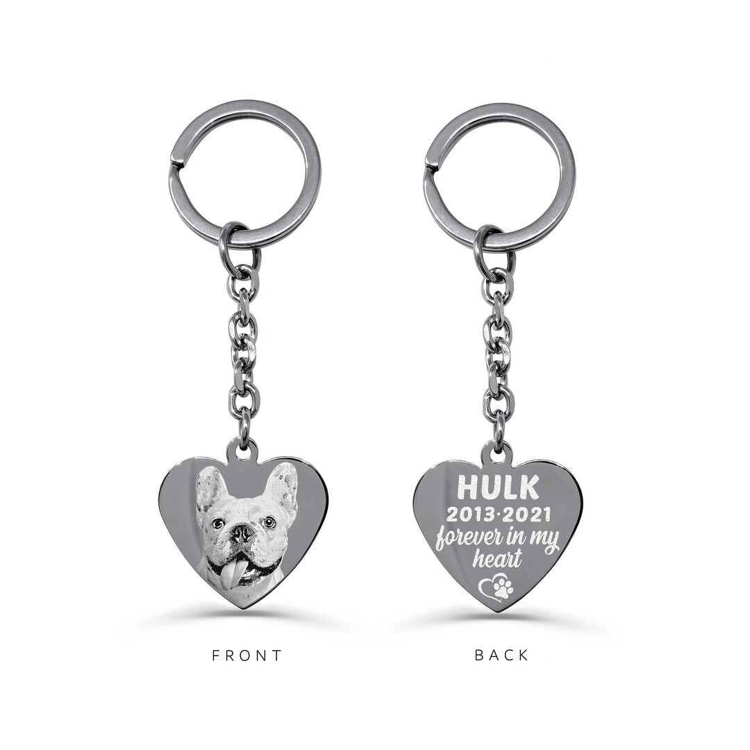 Custom Engraved Pet Portrait Keychain Dog Photo Keyring Personalized ...