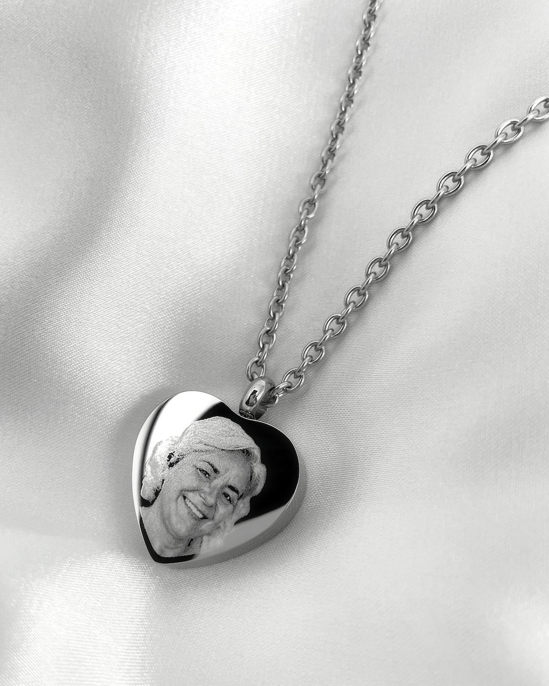 Heart Urn Necklace, Photo Engraved Urn, Personalized Cremation Urn ...