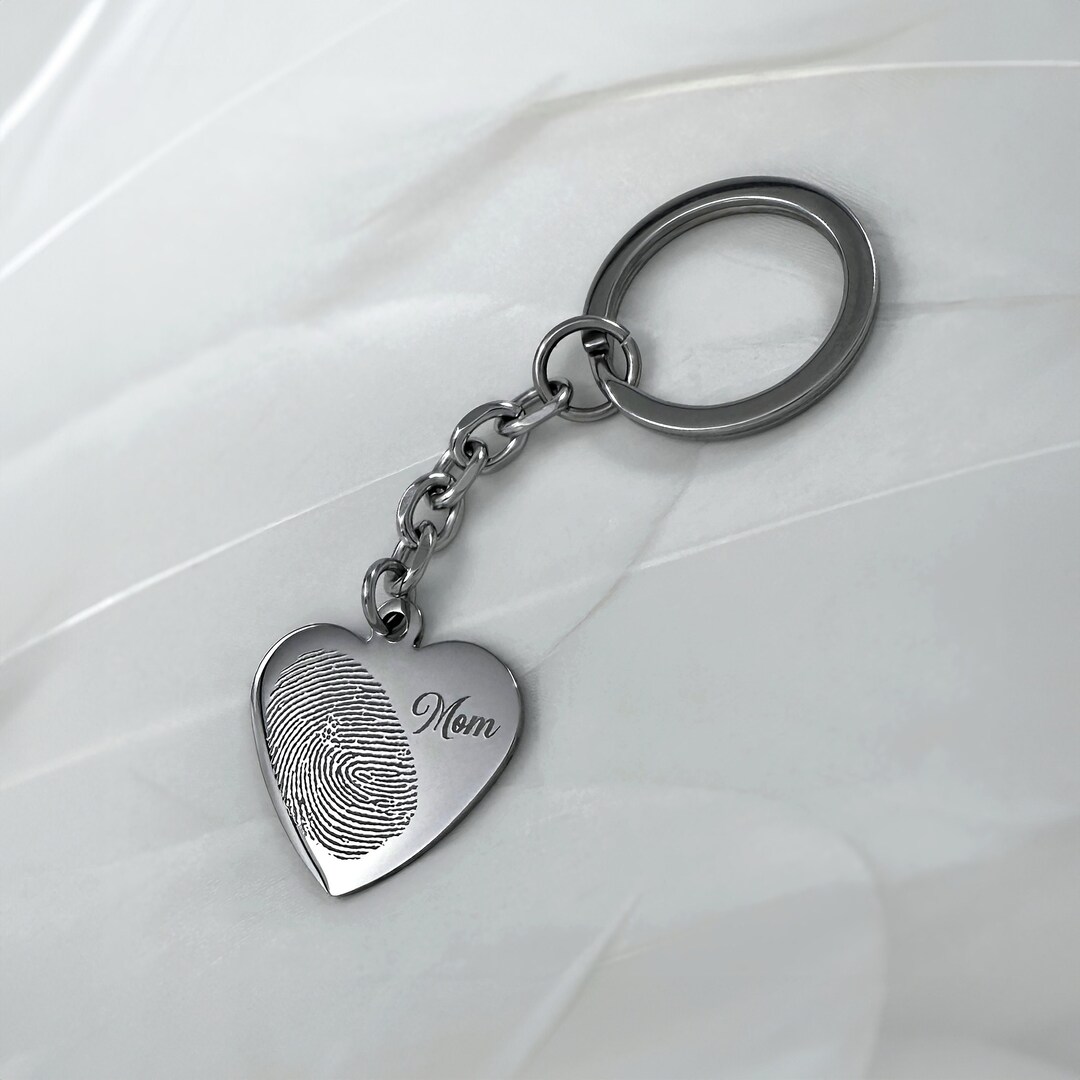 Custom Fingerprint Keychain Engraved Thumbprint Keyring Personalized ...