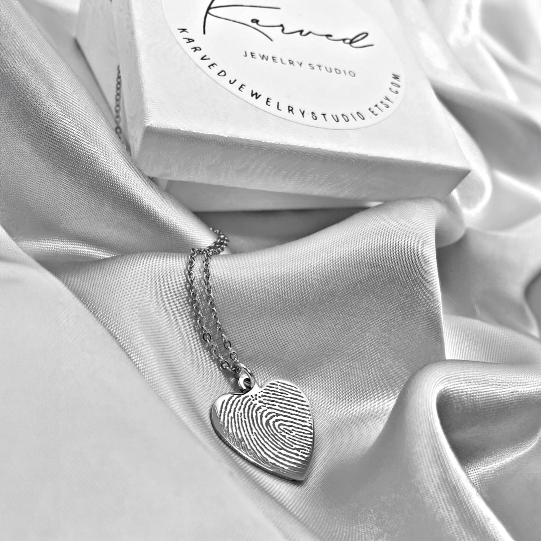 Thumbprint Necklace, Engraved Fingerprint Handwriting Jewelry, Custom ...