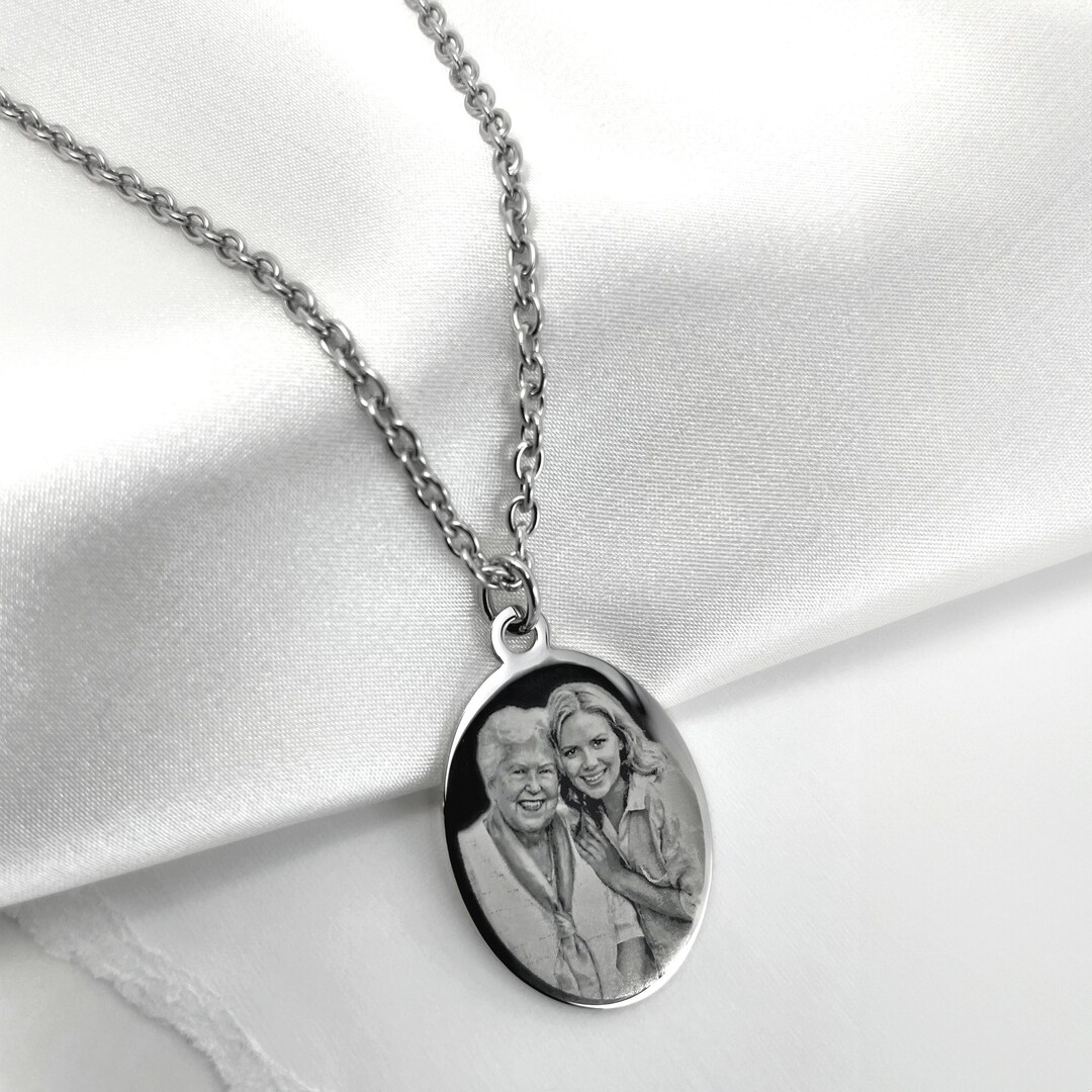 Oval Engraved Necklace, Sympathy Photograph Keepsake, Custom Engraved ...