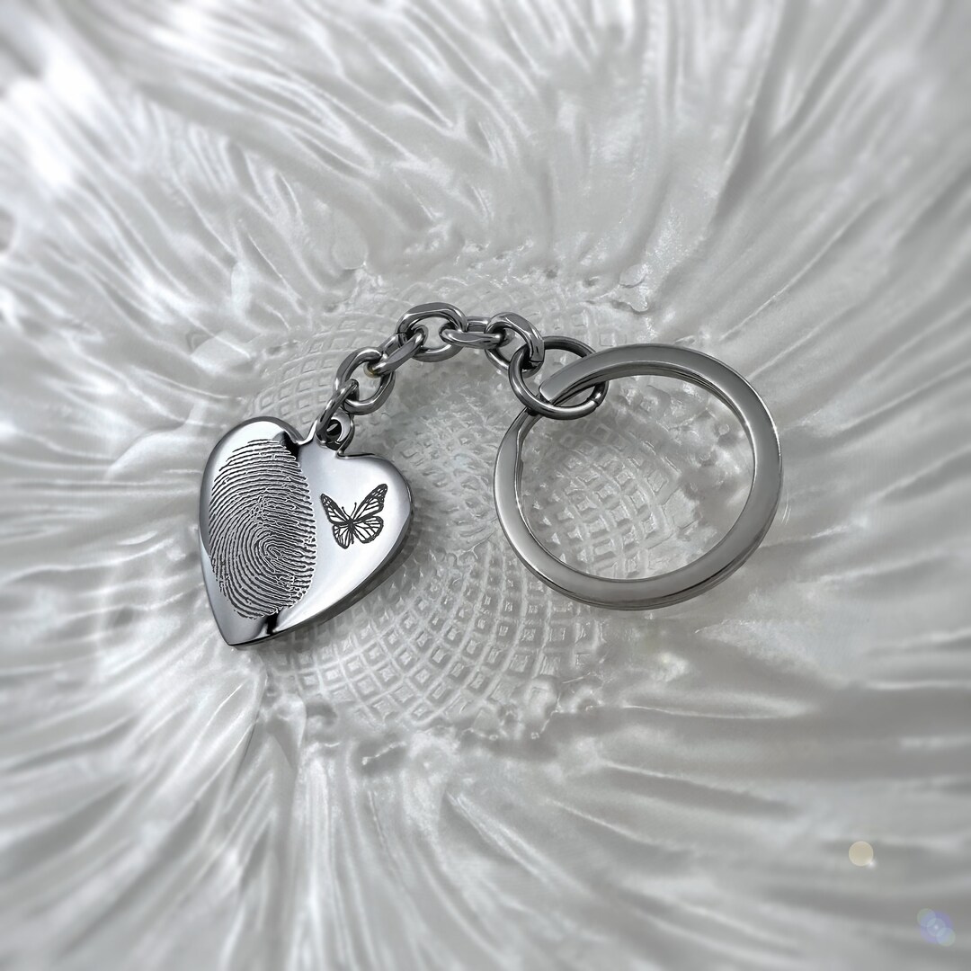Actual Fingerprint Stainless Steel Keychain, Engraved Thumbprint Car ...