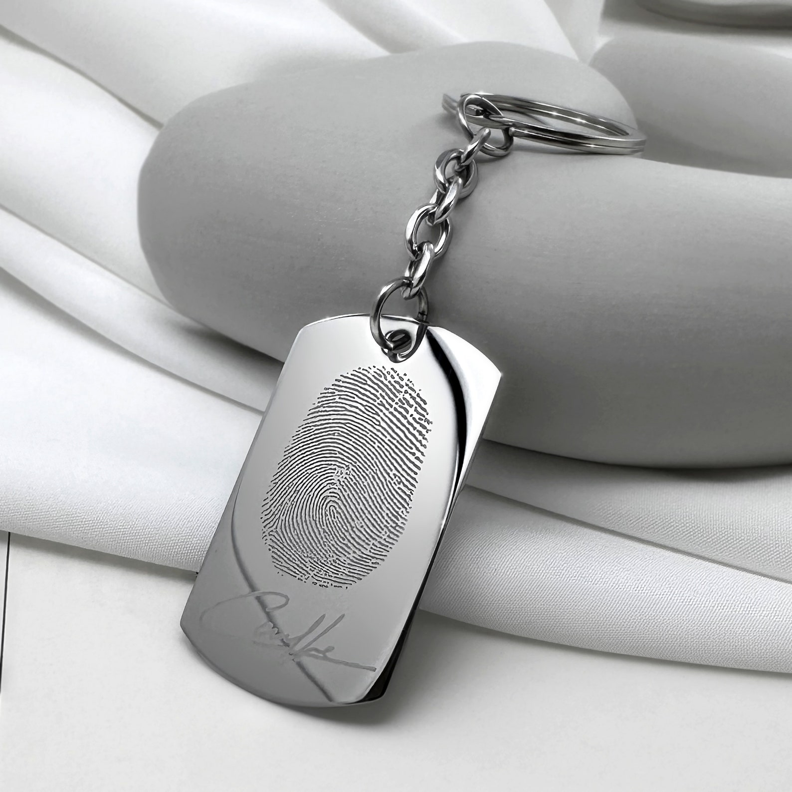 Actual Fingerprint Keychain, Engraved Fingerprint Handwriting Keychain ...