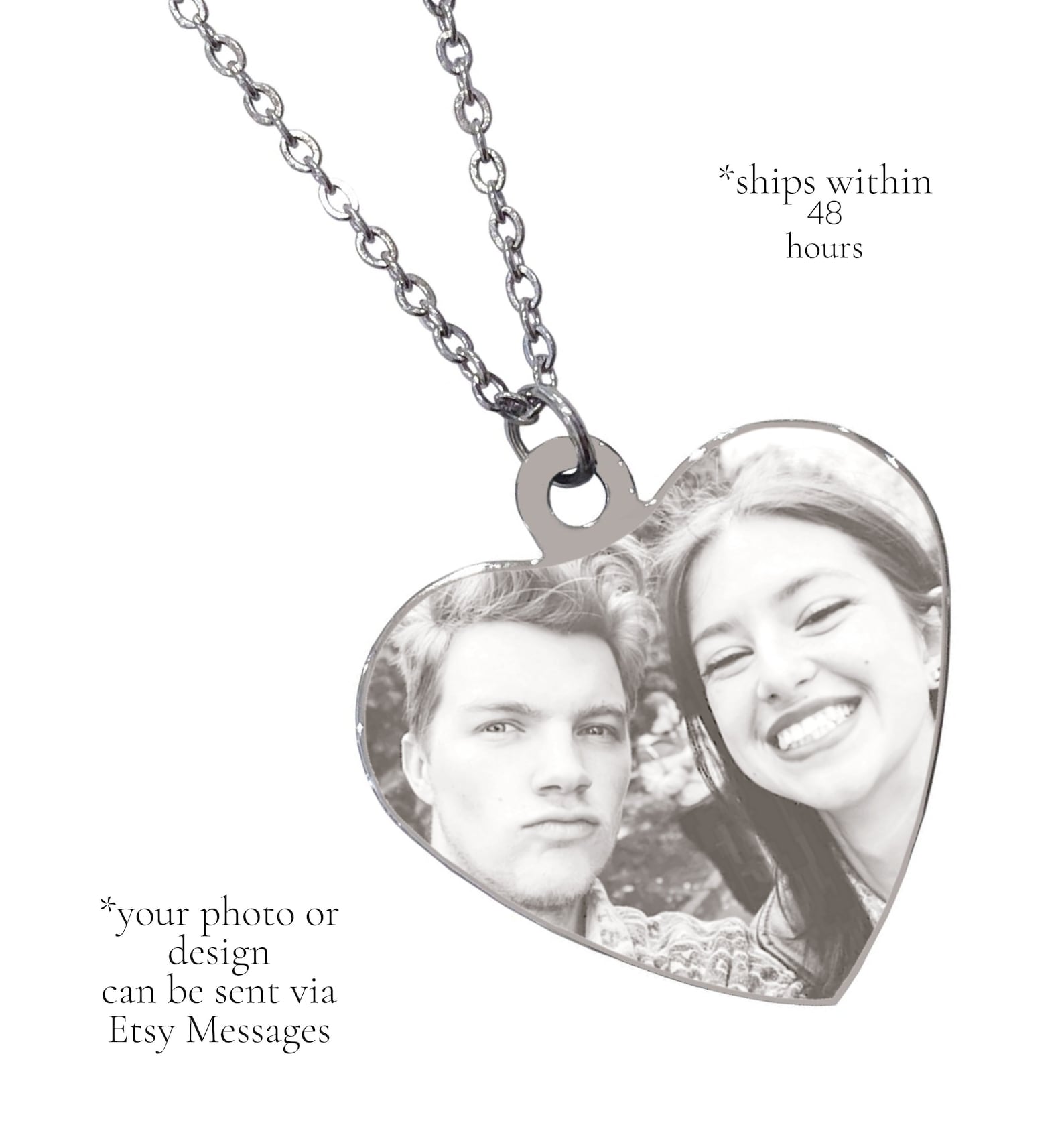 Personalized Heart Necklace Engraved Photo Necklace Photo - Etsy