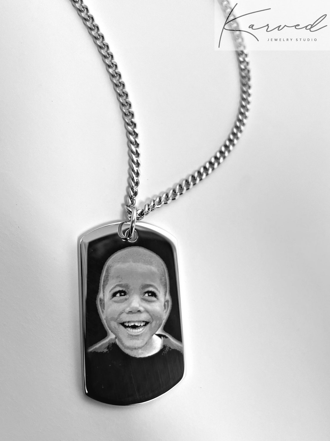 Mini Dog Tag Necklace Small Photo Engraved Necklace - Etsy