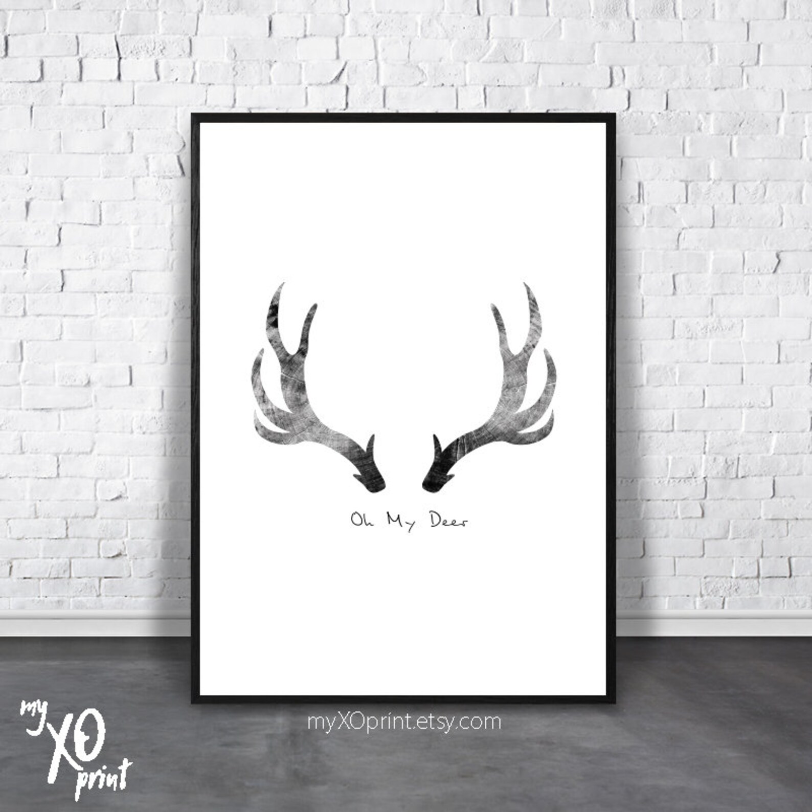 Antler Wall Decor, Deer Antler Print, Wood Texture Art, Antler ...