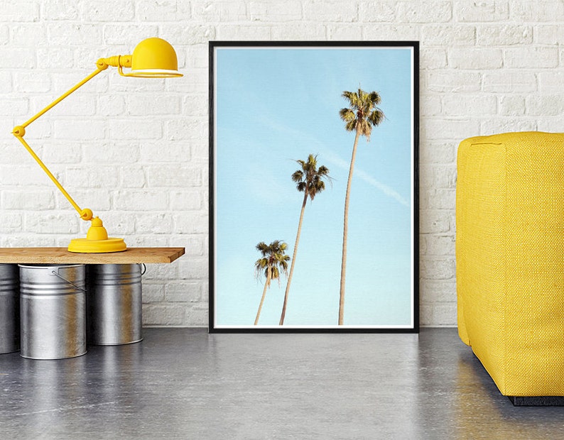 Palm Tree Art Print Tropical Print Beach Print Palm Wall Decor Blue