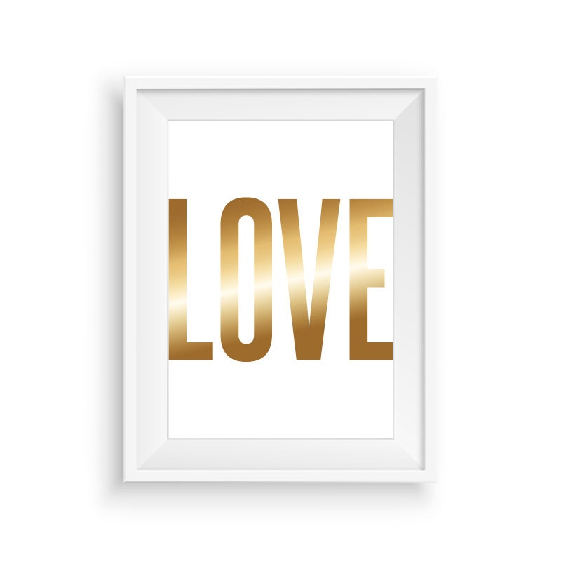 Gold Poster, Love Wall Art, Gold Love Print, Love Wall Decor, Printable ...