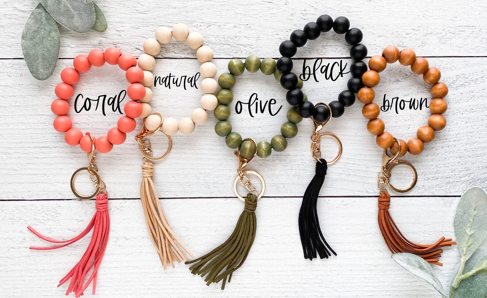 Beaded Keychain Wristlet Wood Bead Keychain Tassel | Etsy