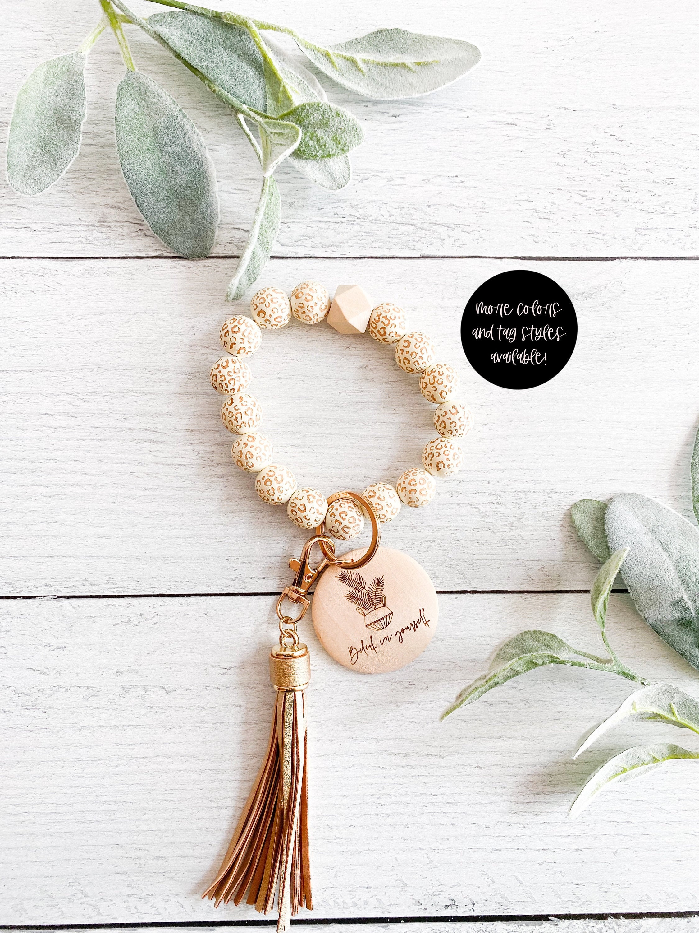 Beaded Keychain Wristlet Wood Bead Keychain Tassel - Etsy