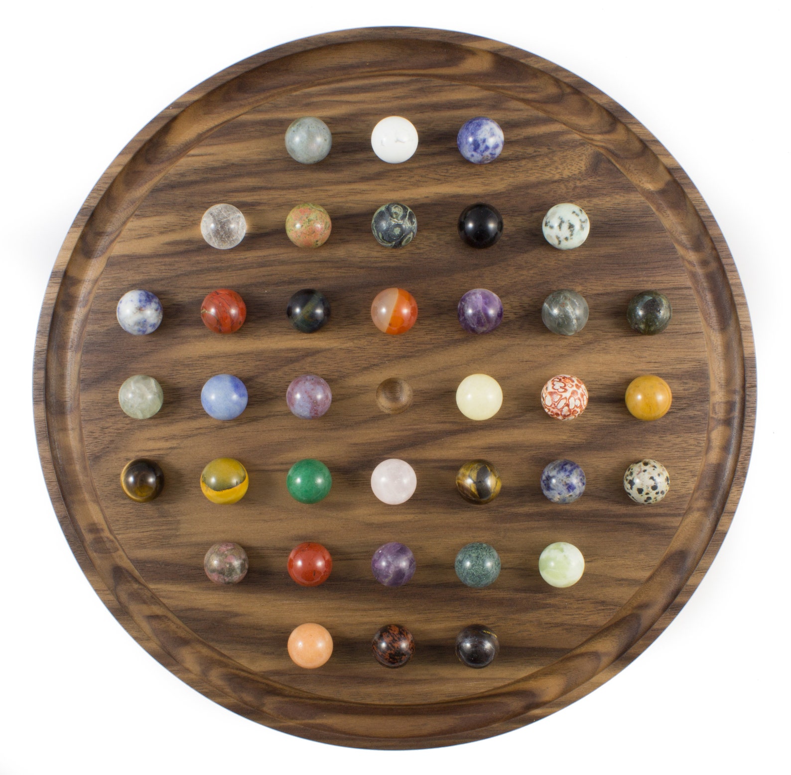 Solitaire Walnut Game Board With Mineral Marbles - Etsy