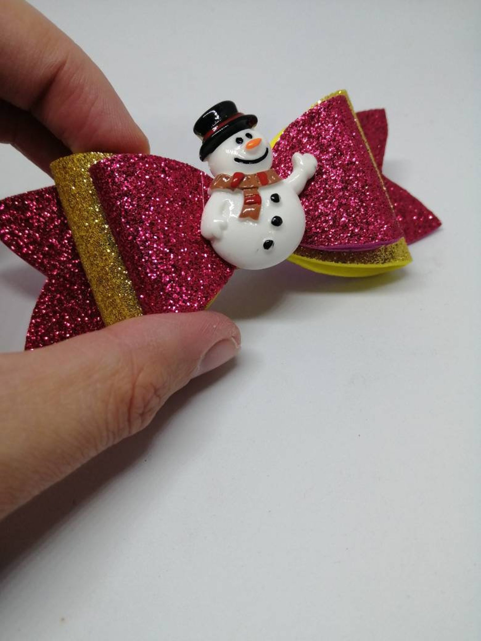 Snowman Bow Xmas Bow Christmas Bow 4 Inch Bow Pink and - Etsy
