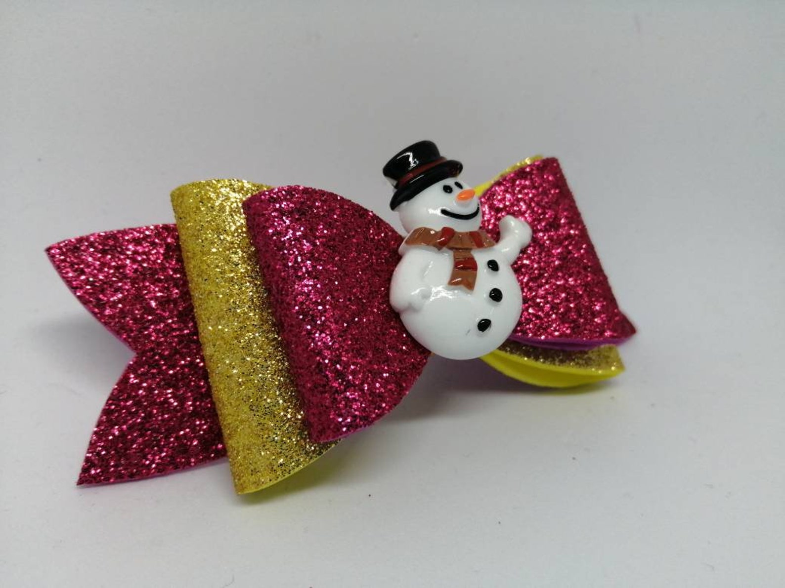 Snowman Bow Xmas Bow Christmas Bow 4 Inch Bow Pink and - Etsy