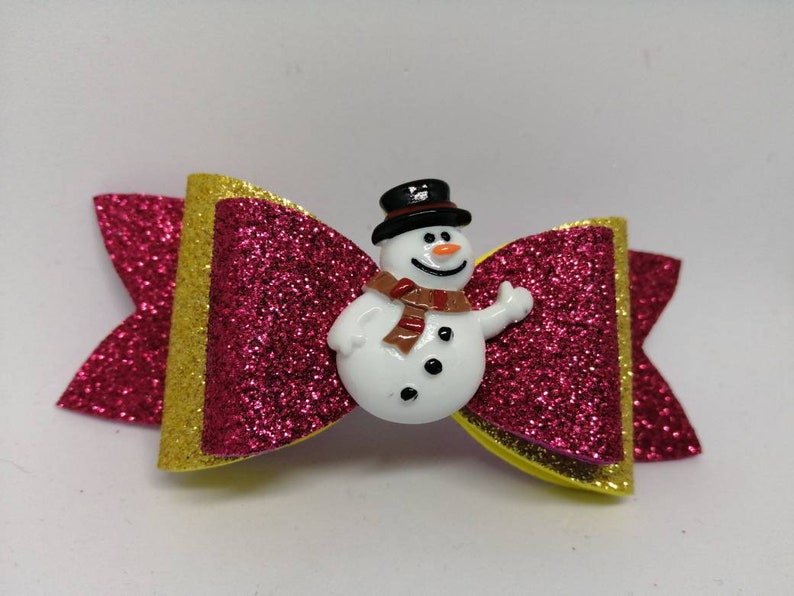 Snowman Bow Xmas Bow Christmas Bow 4 Inch Bow Pink and - Etsy