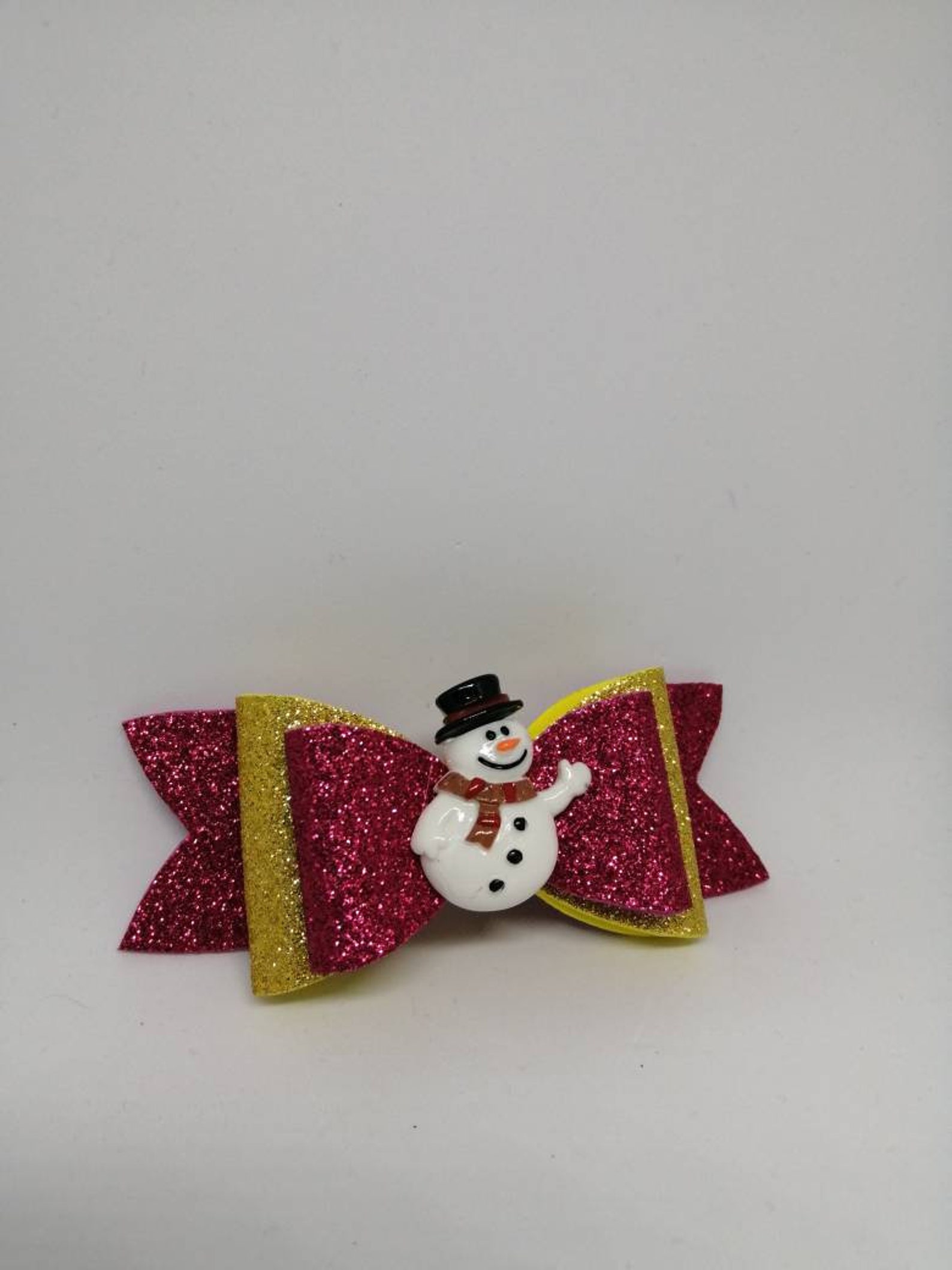 Snowman Bow Xmas Bow Christmas Bow 4 Inch Bow Pink and - Etsy
