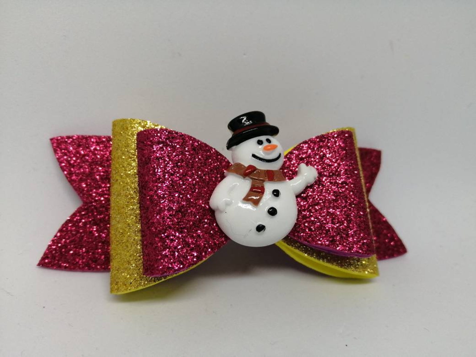 Snowman Bow Xmas Bow Christmas Bow 4 Inch Bow Pink and - Etsy