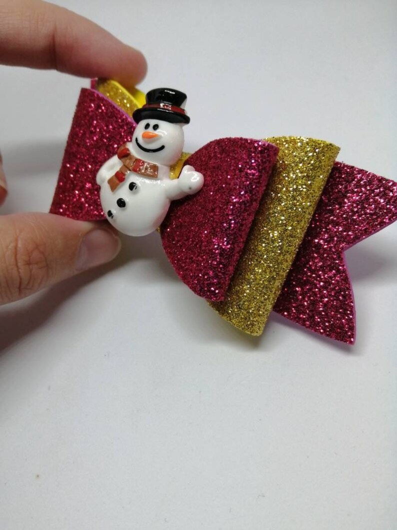 Snowman Bow Xmas Bow Christmas Bow 4 Inch Bow Pink and - Etsy
