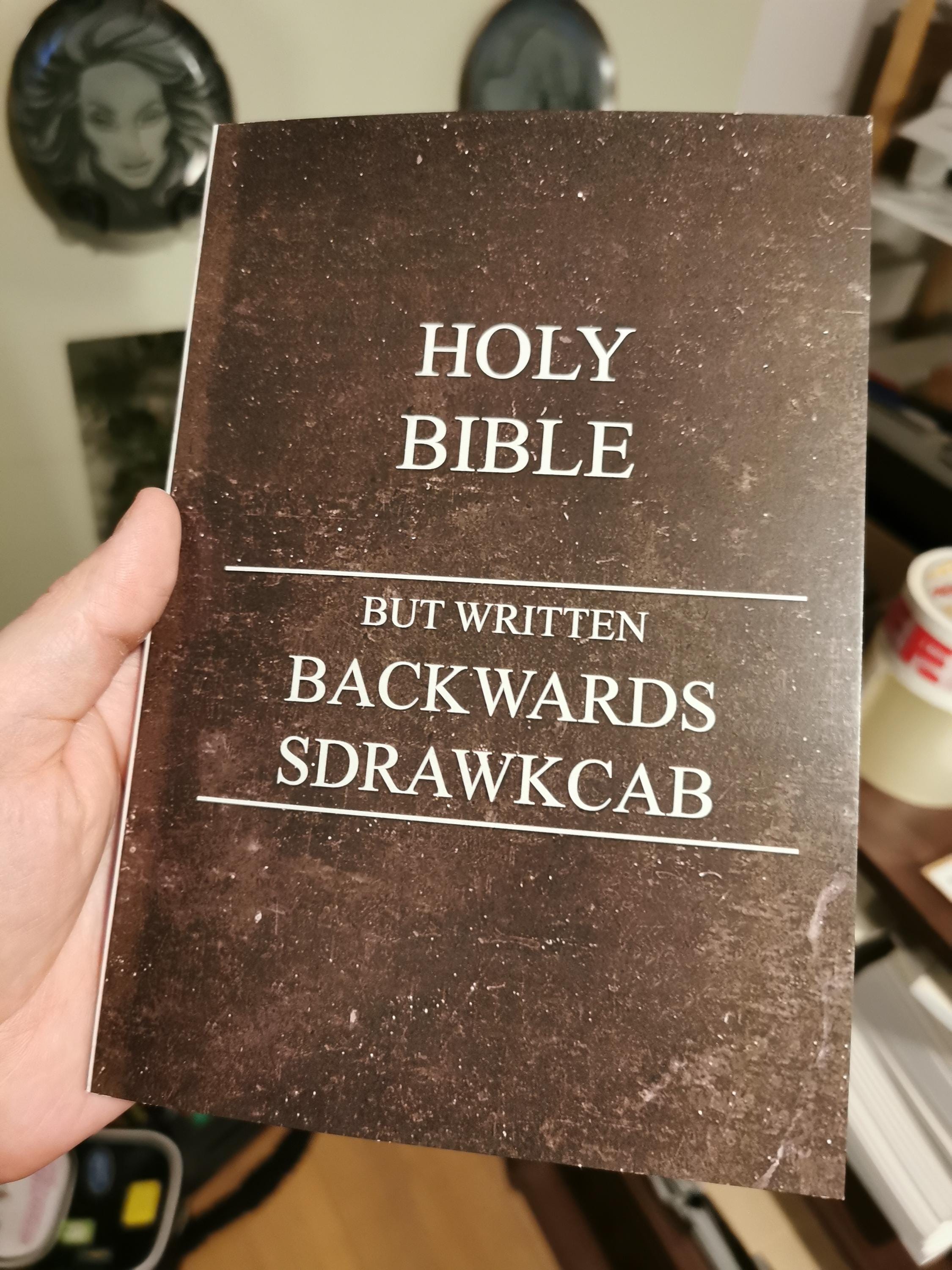 Funny Fake Book Cover - Notebook - Holy Bible but Backwards - A5 Sized ...