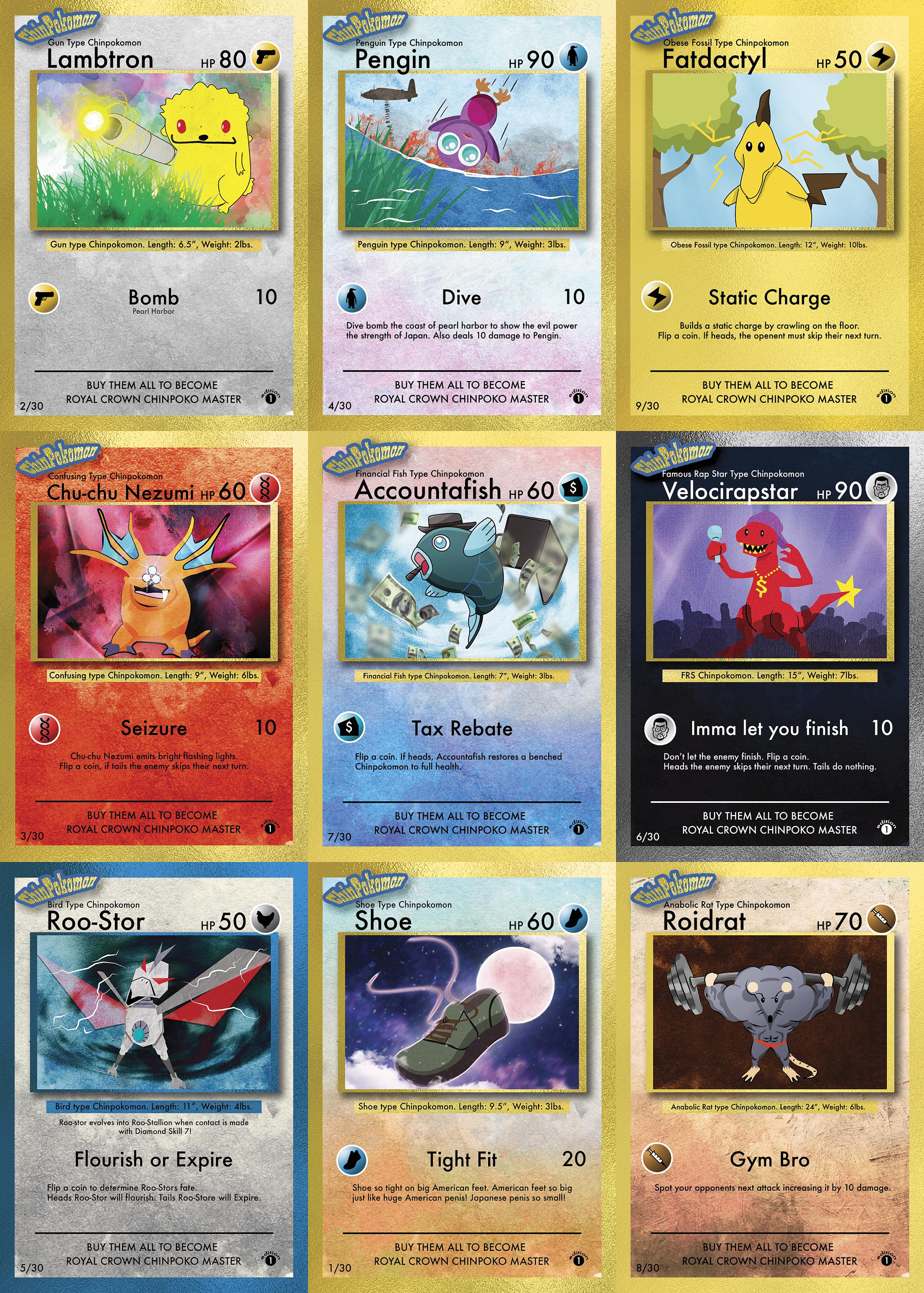 Southpark Chinpokomon Cards Art Prints Set of Nine A7 | Etsy UK