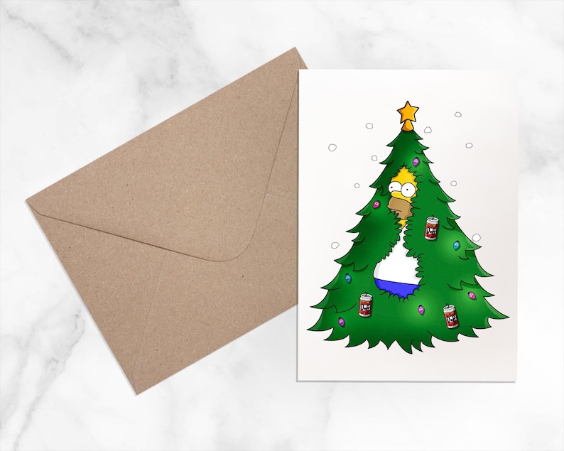 Homer Christmas Tree The Simpsons Funny Christmas Card | Etsy