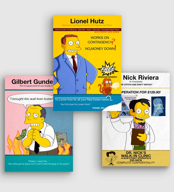 The Simpsons Character Art Prints set of Three | Etsy