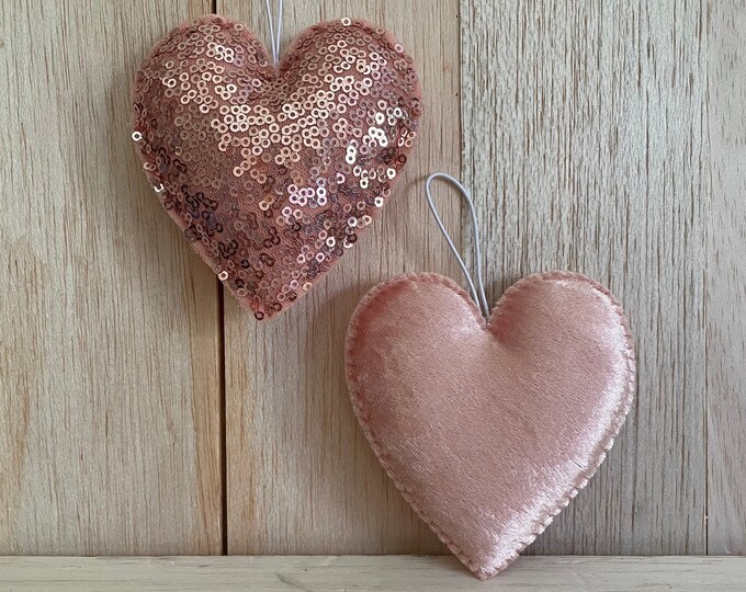 Pastel Peach Velvet Heart & Pastel Peach Sequin Heart 9cmx8.5cm Hearts ...