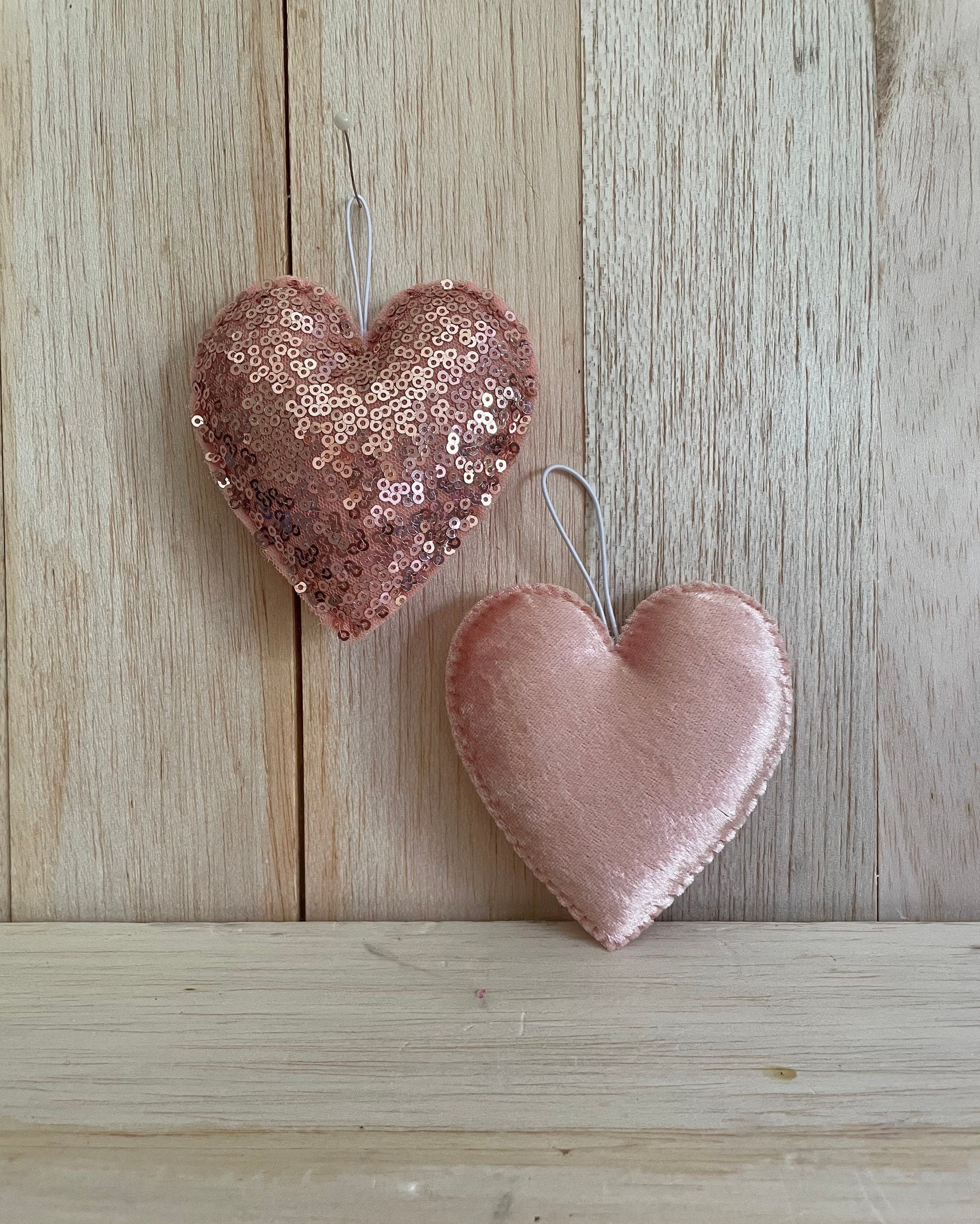 Pastel peach velvet heart & pastel peach sequin heart | Etsy