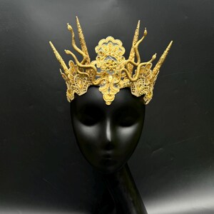 Gold Beaded Lace Snake Crown, Gold Spiked Queen Crown With Snake,gorgon ...