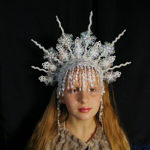 White Lace Snowflake Spike Crown,kokoshnik,snow Queen Spike Crown,fairy ...