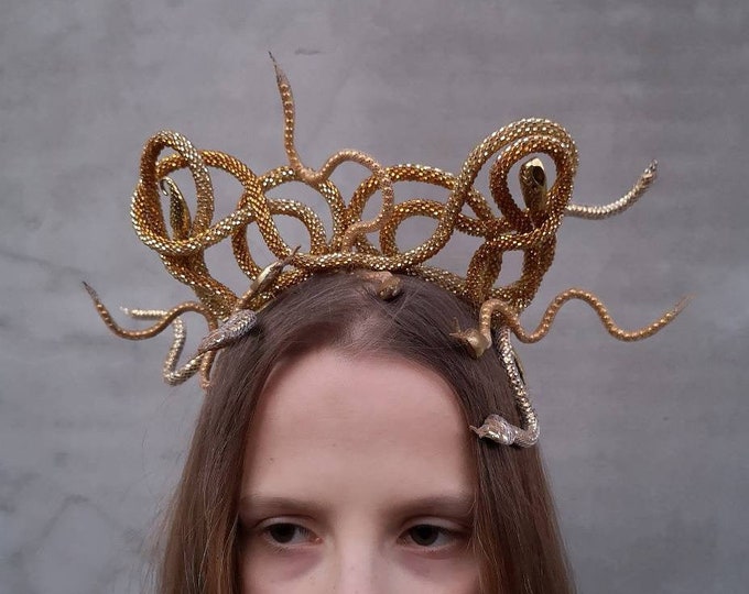 Gold Medusa Crown, Gorgon Headpiece, Beaded Snake Fascinator - Etsy