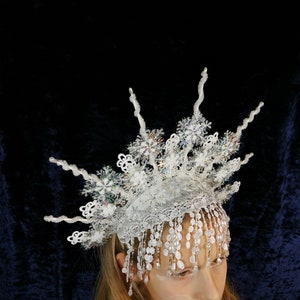 White Lace Snowflake Spike Crown,kokoshnik,snow Queen Spike Crown,fairy ...