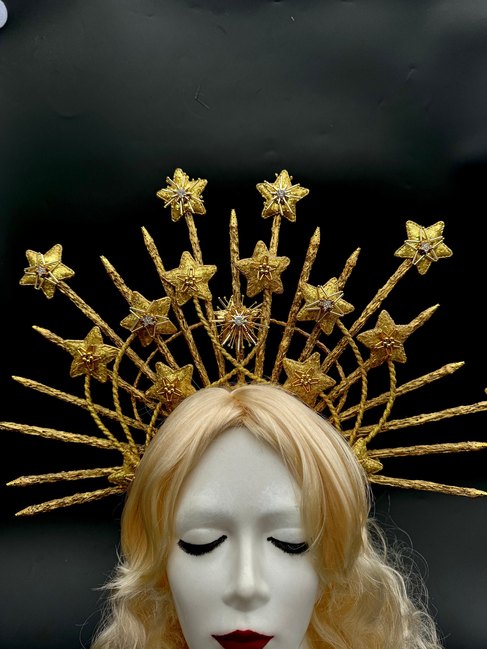 Gold Star Spiked Beaded Headdress: Celestial Goddess Crown, Wedding ...