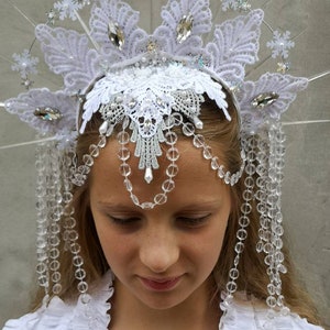 White Lace Snowflake Spike Icicle Crown,beaded Snow Queen,ice Fairy ...