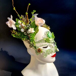 Green Fairy Beaded Lace Masquerade Mask,feather,flower,butterfly ...