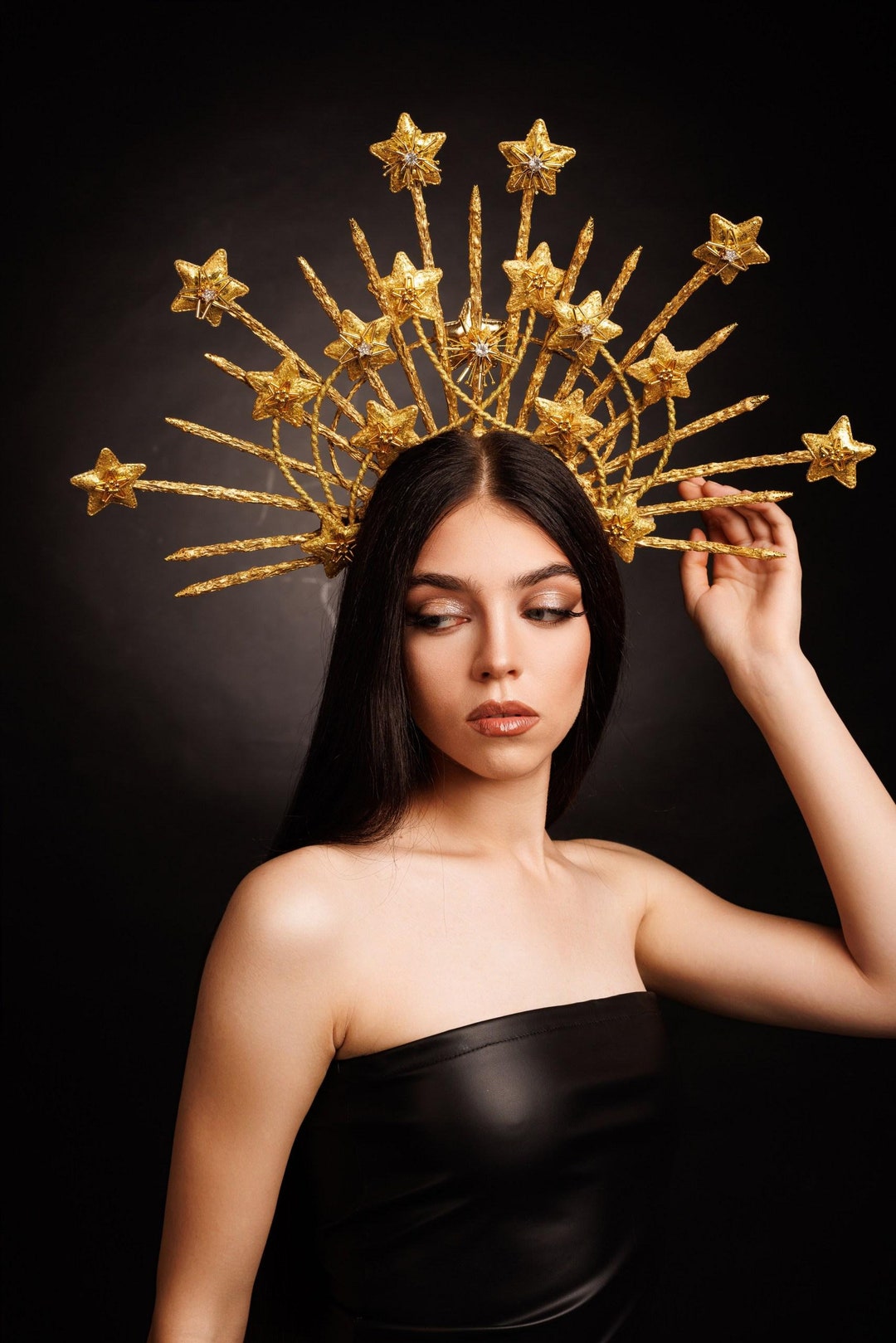 Gold Star Beaded,spiked Headdress,celestial,gold Star Princess, Goddess ...