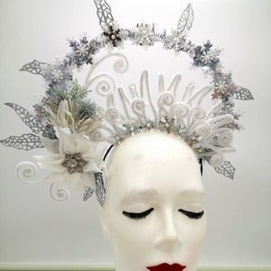 White Silver Snowflake Headpiece,snow Queen Headpiece,floral Snowflake ...