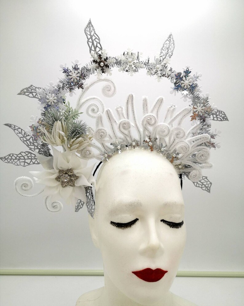 White Silver Snowflake Headpiecesnow Queen Headpiecefloral | Etsy