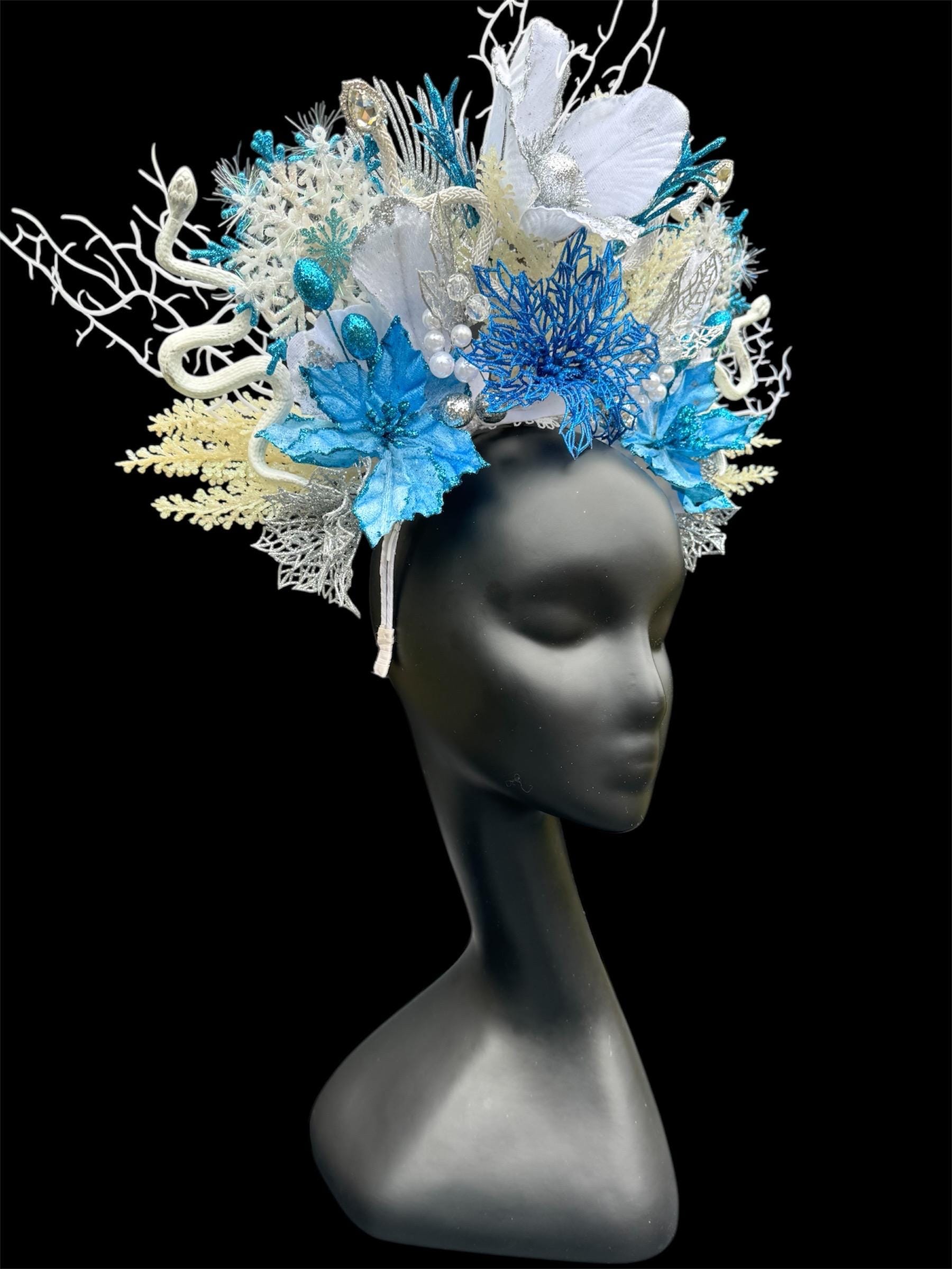 Snow Queen Crown, Blue Poinsettia Tiara, Winter Ice Fairy Headpiece - Etsy