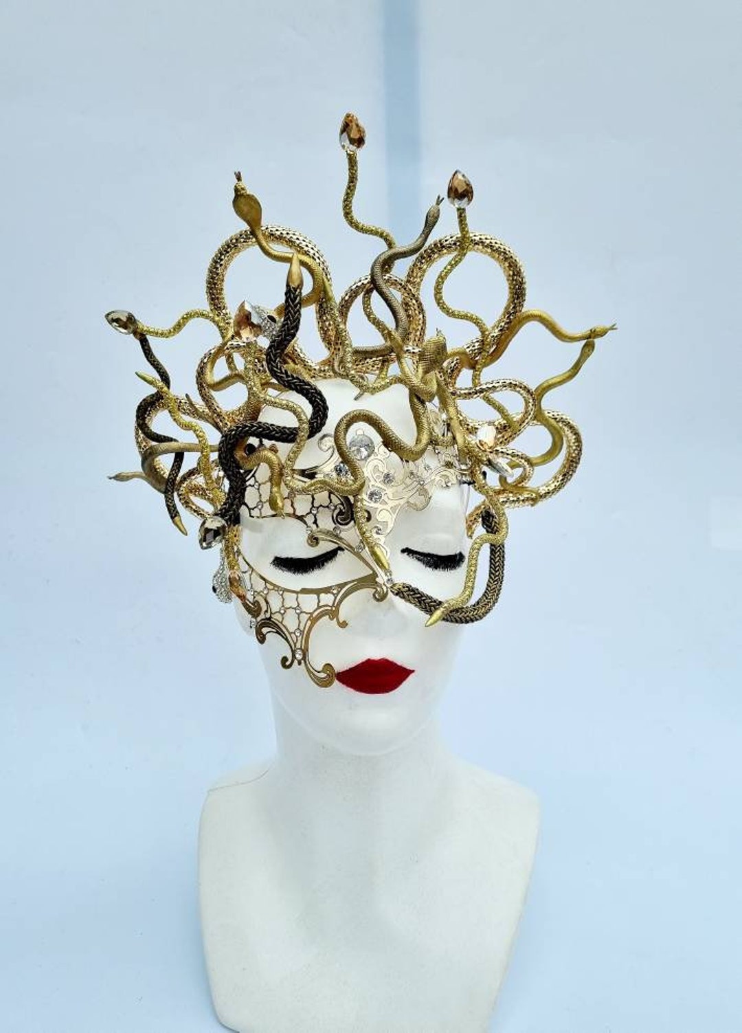 Gold Snake Mask With Crownmedusa Masquerade Mask With - Etsy