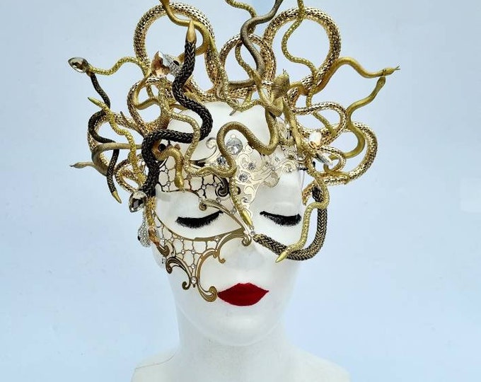 Gold Snake Mask With Crown,medusa Masquerade Mask With Crown,fantasy ...