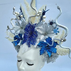 White,silver,blue Snow Queen Crown,blue Poinsettia Snakes Crown,ice ...