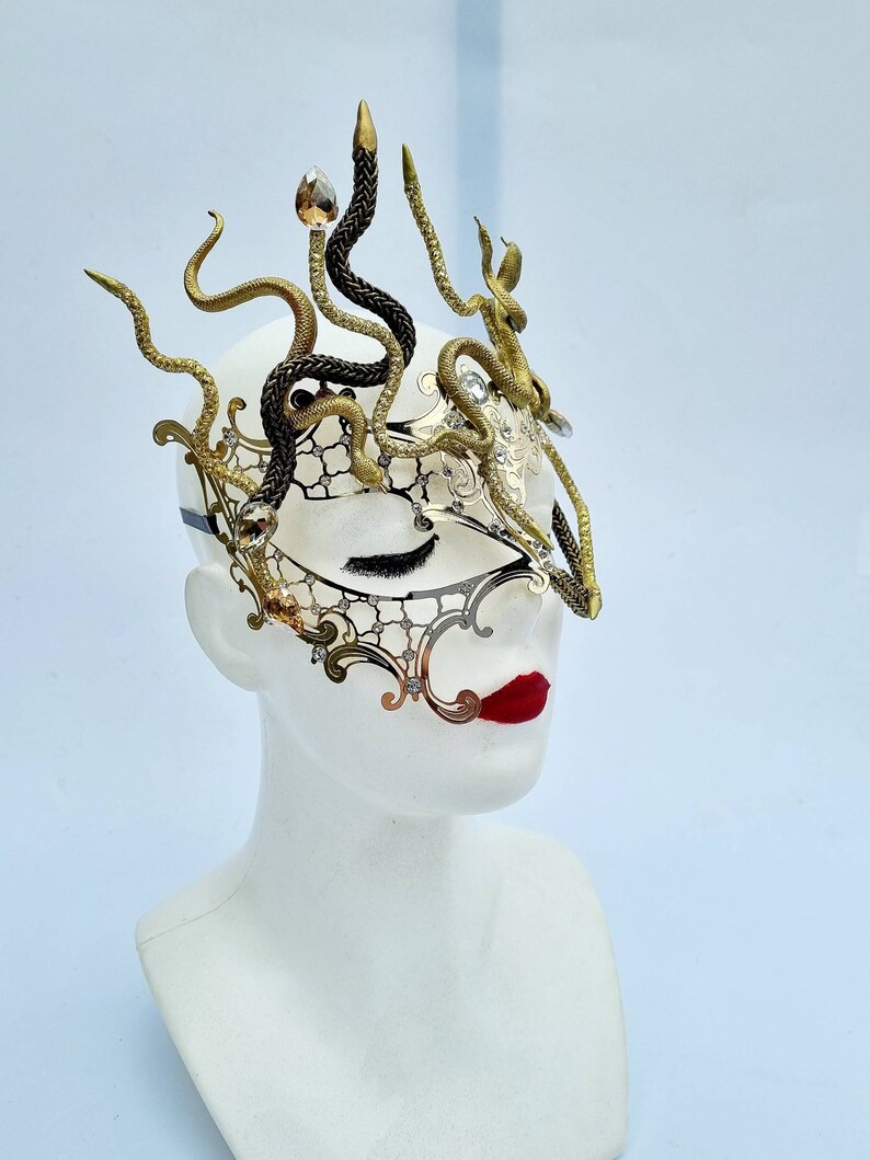 Gold Snake Mask With Crownmedusa Masquerade Mask With - Etsy