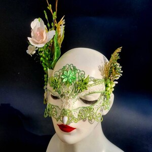 Green Fairy Beaded Lace Masquerade Mask,feather,flower,butterfly ...