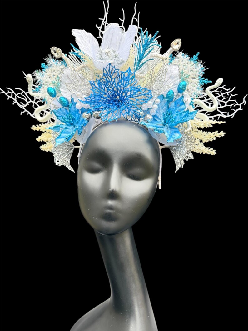 Snow Queen Crown, Blue Poinsettia Tiara, Winter Ice Fairy Headpiece - Etsy