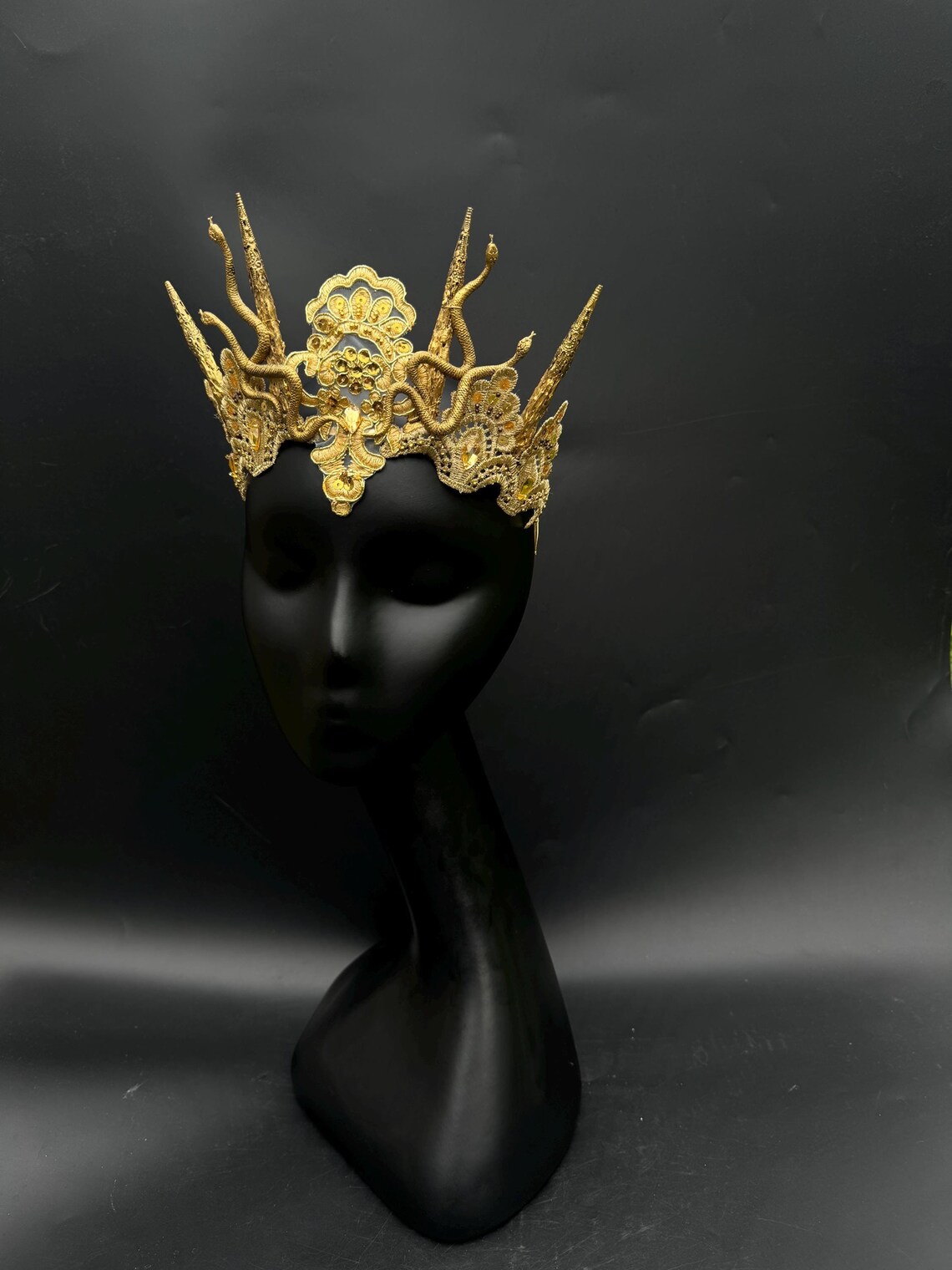 Gold Beaded Lace Snake Crown, Gold Spiked Queen Crown With Snake,gorgon ...