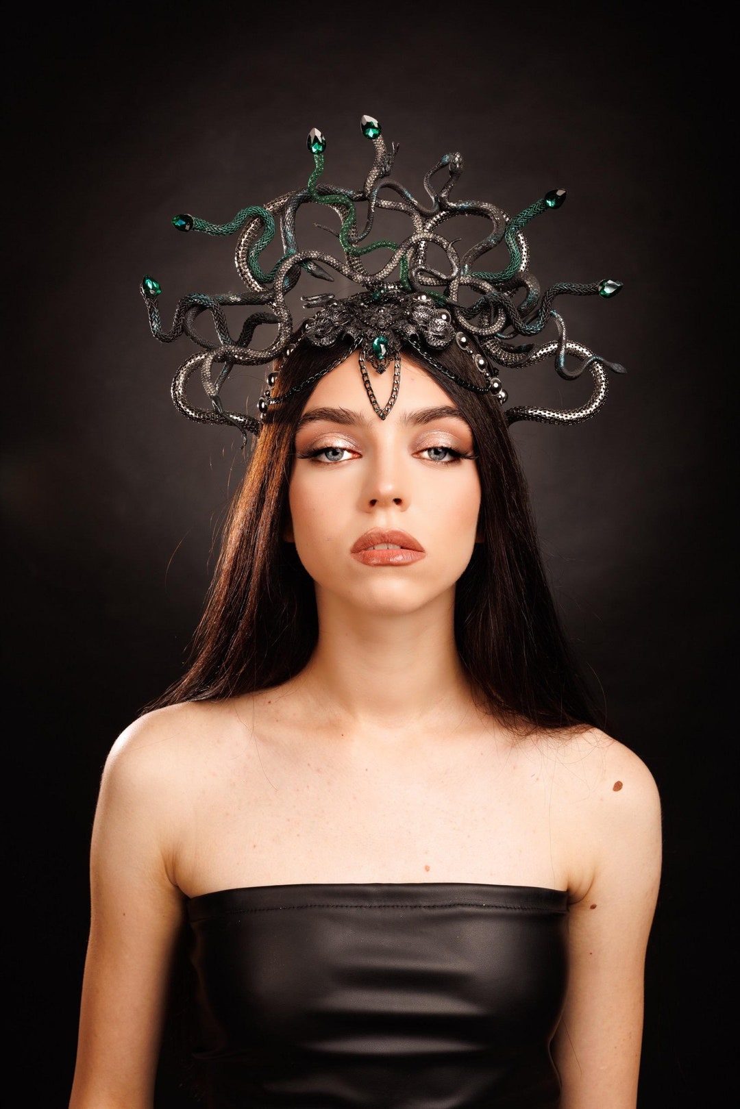 Black,emerald Medusa Snake Headdress,fantasy Headdress,gorgon Headpiece ...
