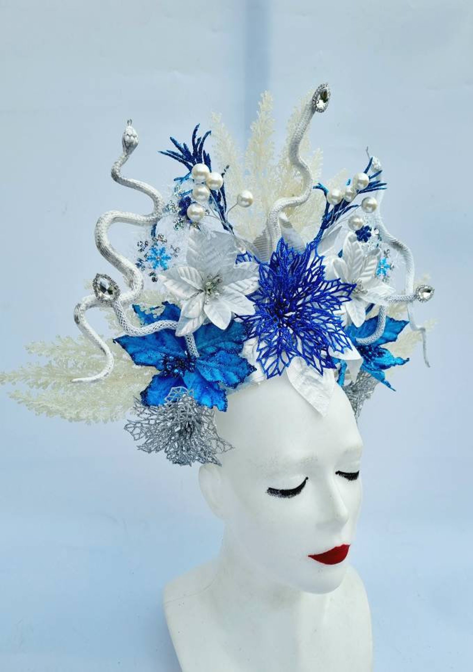 Snow Queen Crown, Blue Poinsettia Tiara, Winter Ice Fairy Headpiece - Etsy