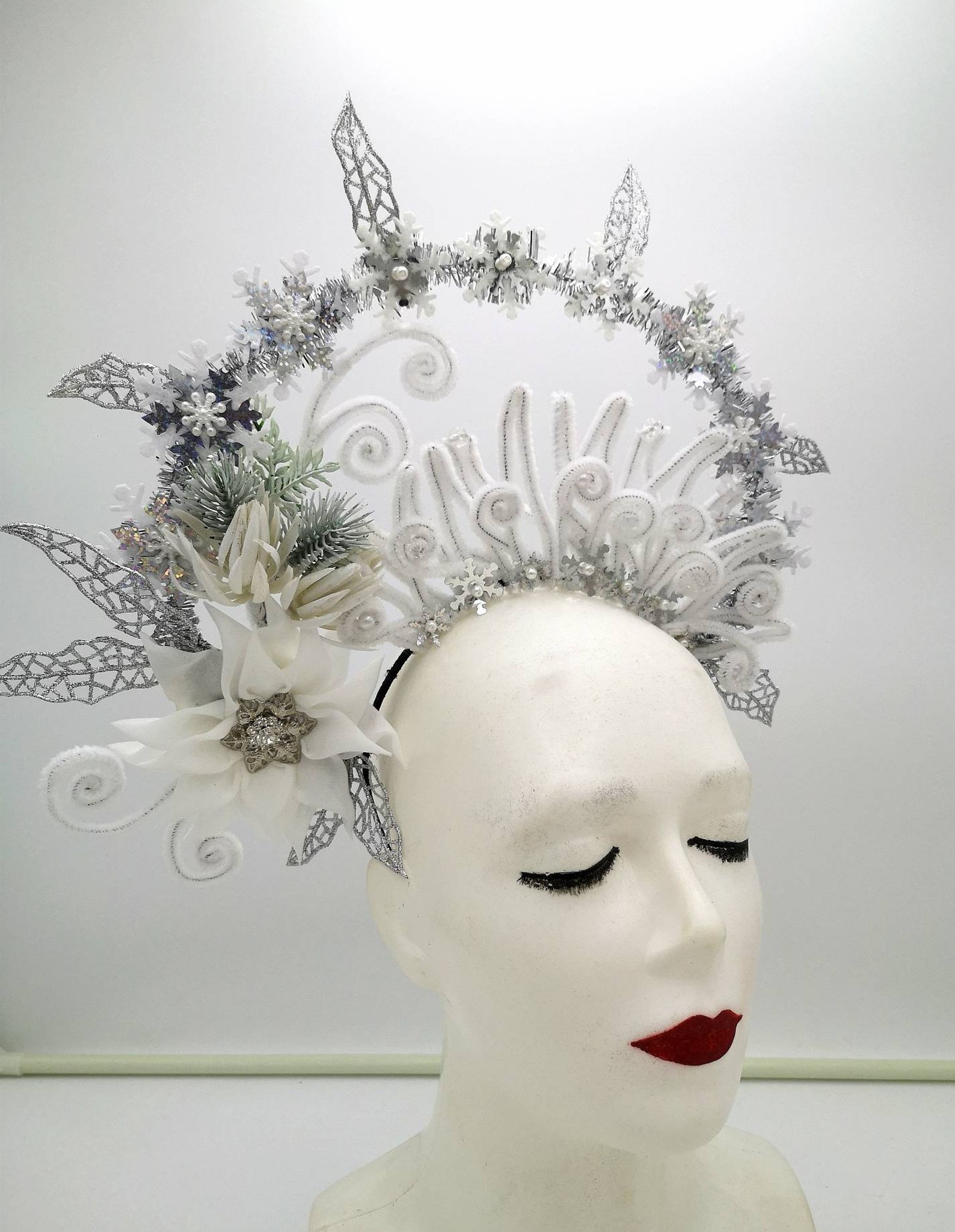 White Silver Snowflake Headpiecesnow Queen Headpiecefloral - Etsy